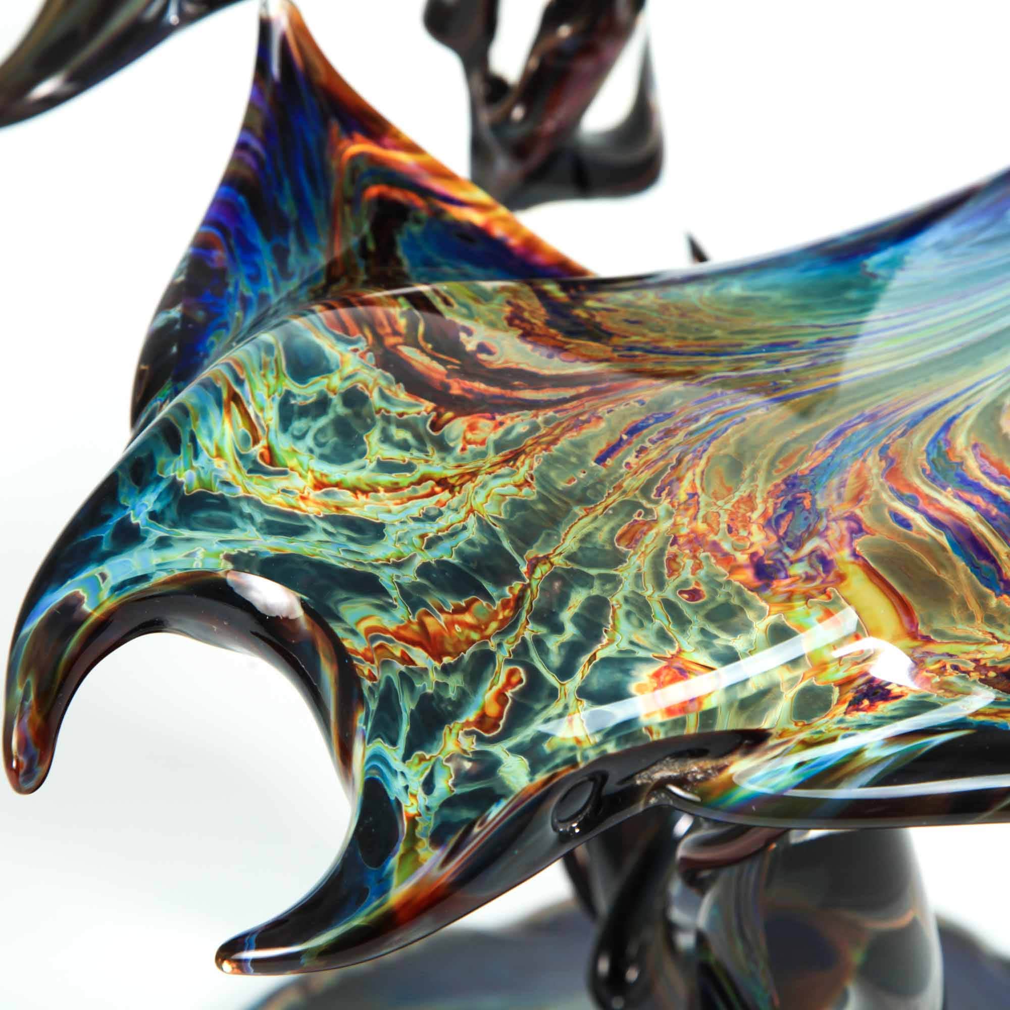 Murano Glass Manta Ray Sculpture: Chalcedony Technique, Coastal Decor ...