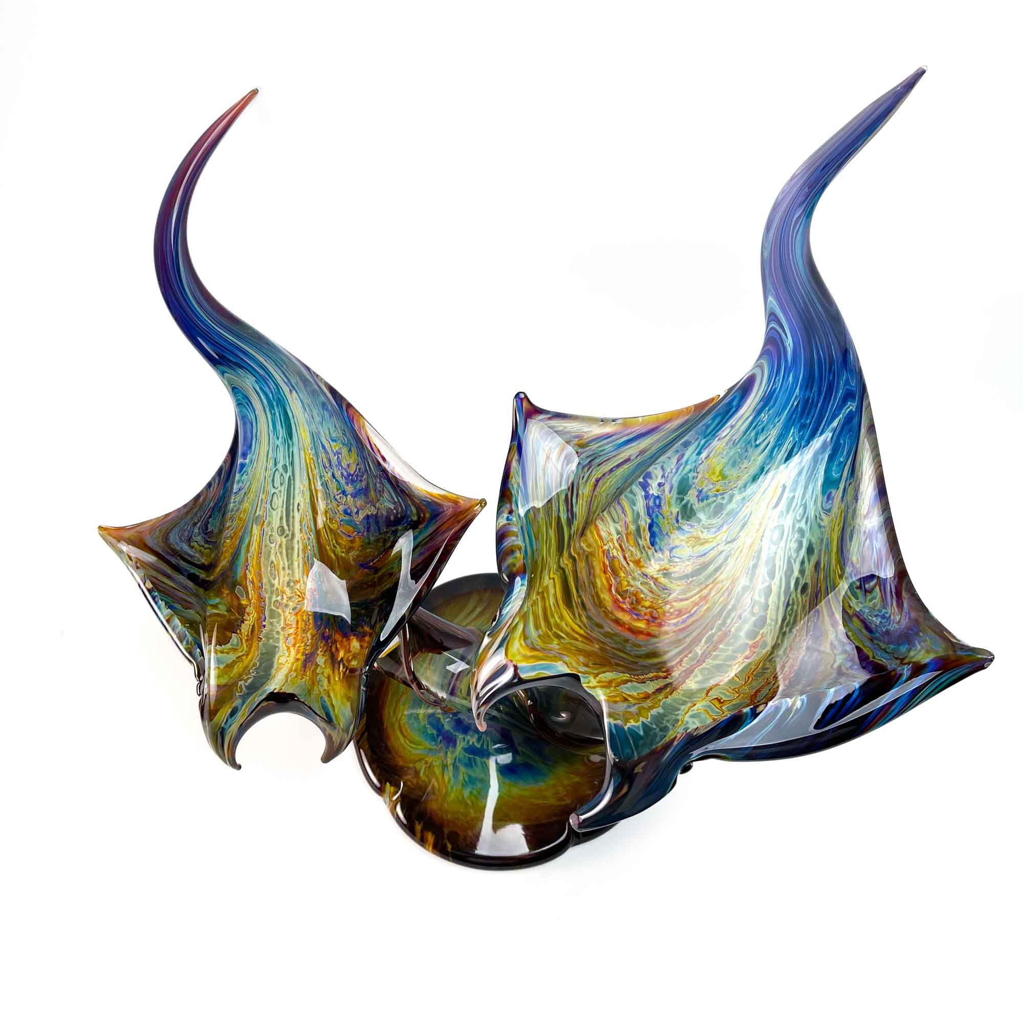 Murano Glass Manta Ray Sculpture: Chalcedony Technique, Coastal Decor ...