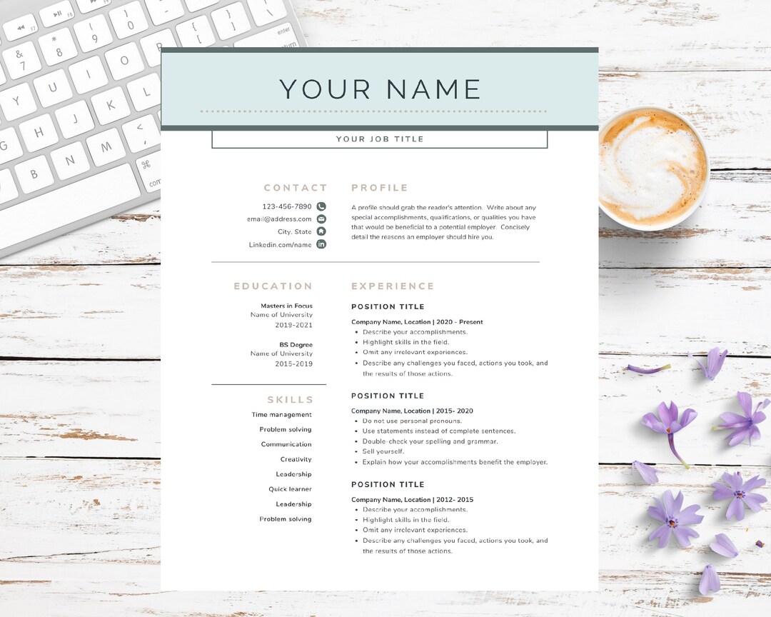 Creative Resume Template With Cover Letter and Reference Page - Etsy