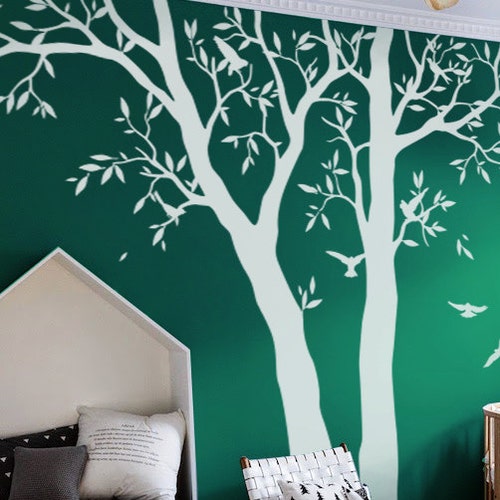 Large Tree Wall Sticker Large White Tree With Birds Decal | Etsy