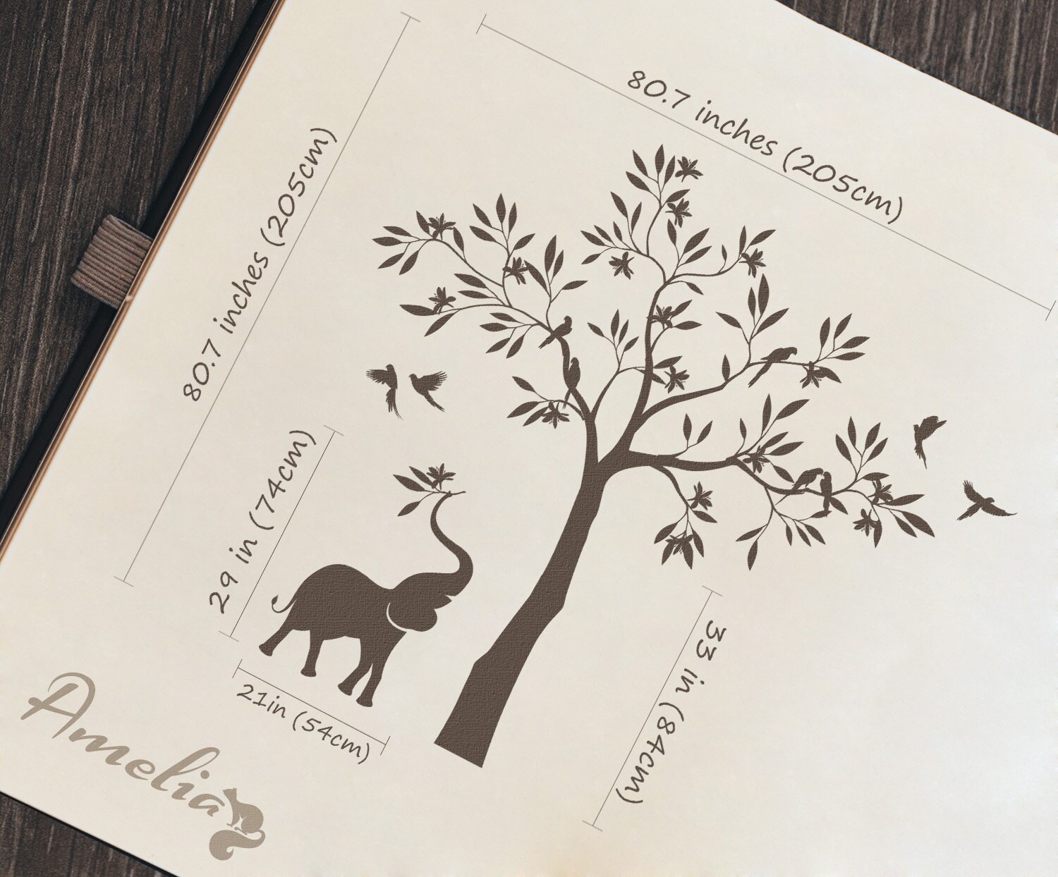 Nursery Tree Wall Decal, Wall Decal With Elephant, Large Tree Wall ...