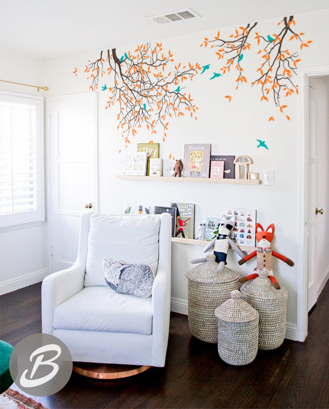 Tree and Birds Wall Sticker White Tree Wall Sticker for Nursery Wall ...
