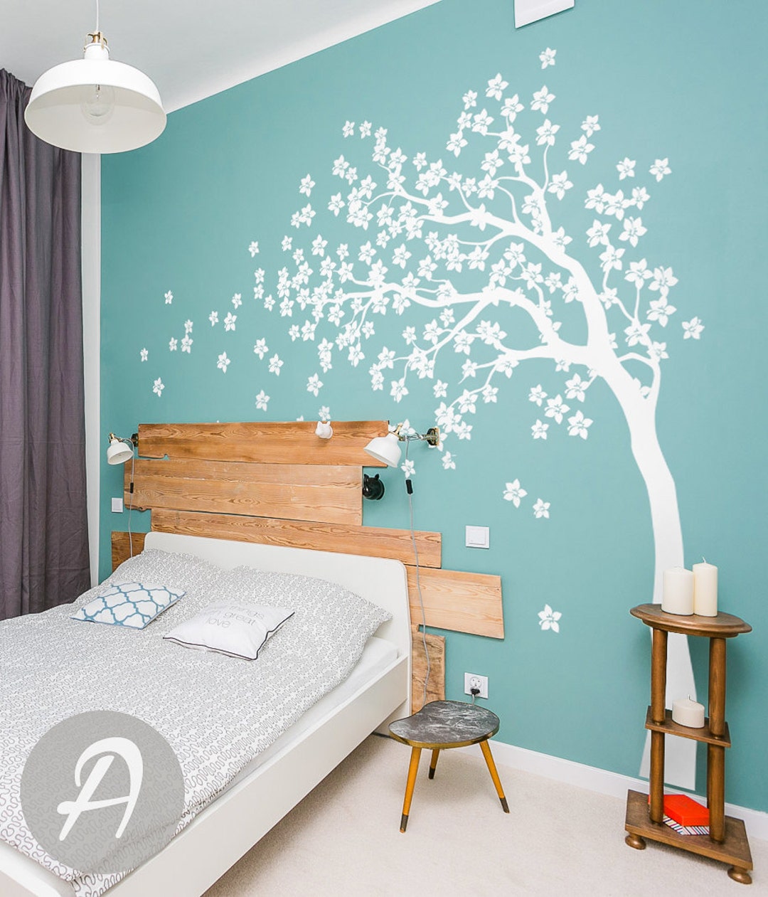 Large White Tree Wall Sticker Blooming Tree Wall Decal Large Tree Decal ...