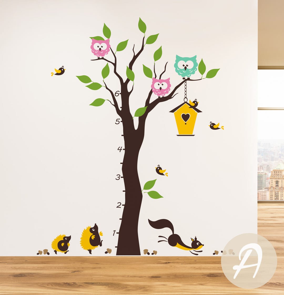 Growth Chart Colorful Tree Wall Decal, Wall Decal With Animals, Large ...