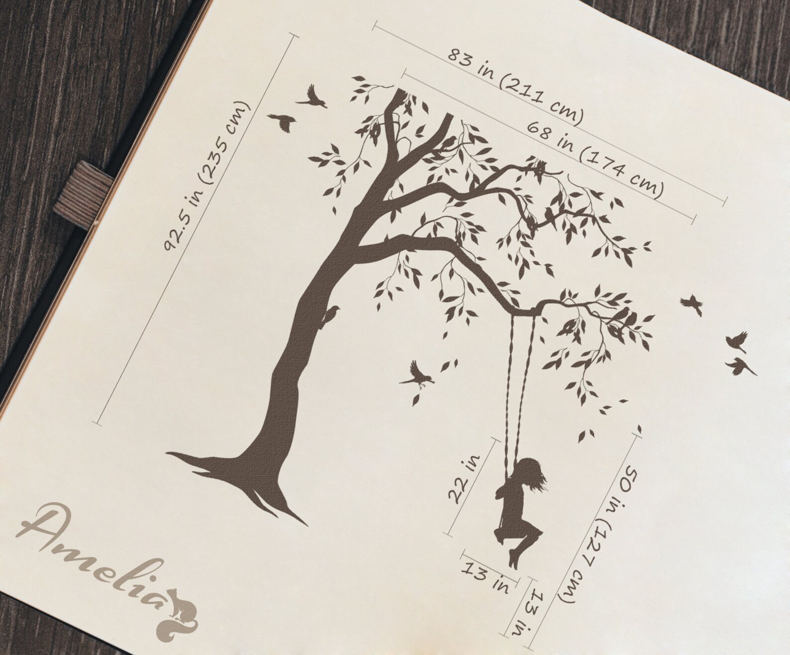 Tree Decal With Swings and Birds Large Nursery Tree Vinyl Wall | Etsy