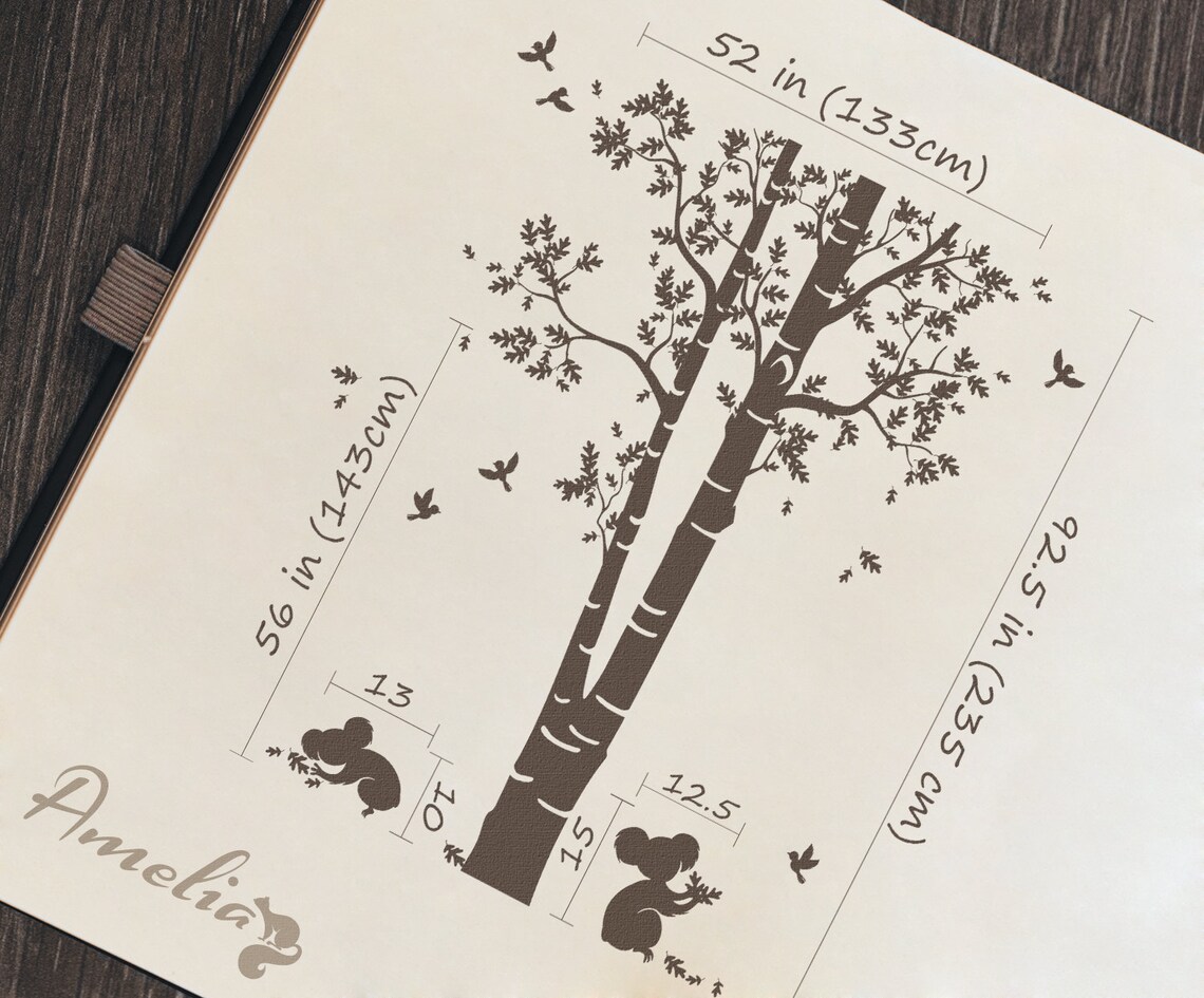 Koala Tree Wall Decal Large Tree Wall Sticker Koala Tree Wall - Etsy
