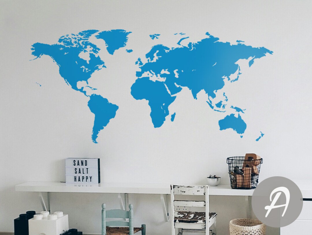 World Map Wall Decal Vinyl Single Color Self Adhesive Peel and Stick ...