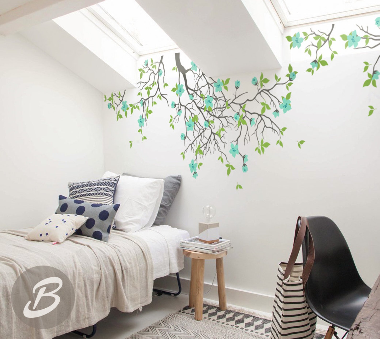 Hanging Tree Branches Wall Sticker for Baby Girl Nursery With Flowers ...