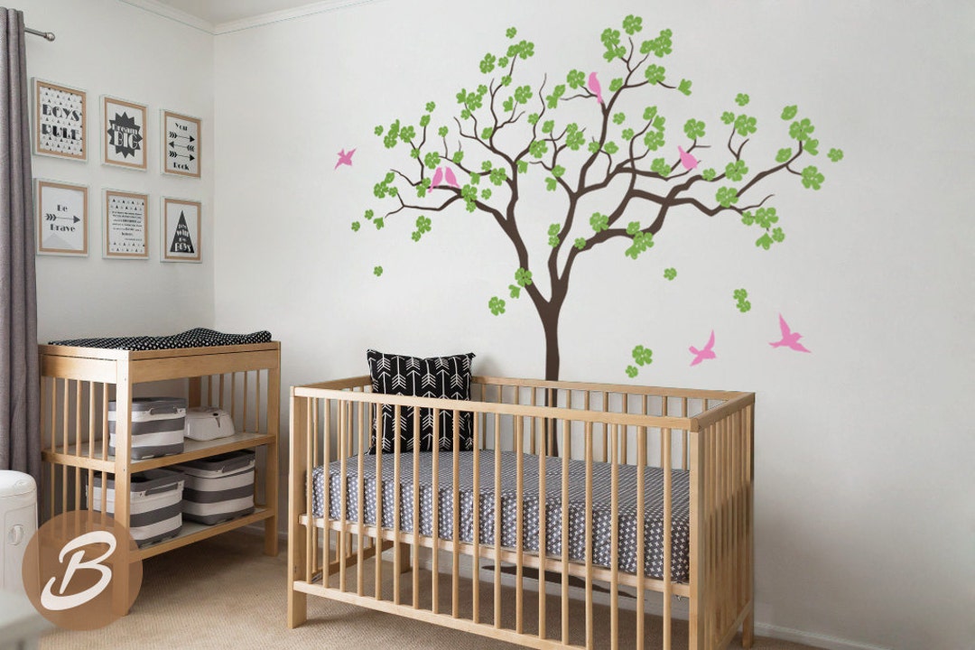 Nursery Tree Wall Decal Large Tree Wall Decal Tree With Birds Decal ...