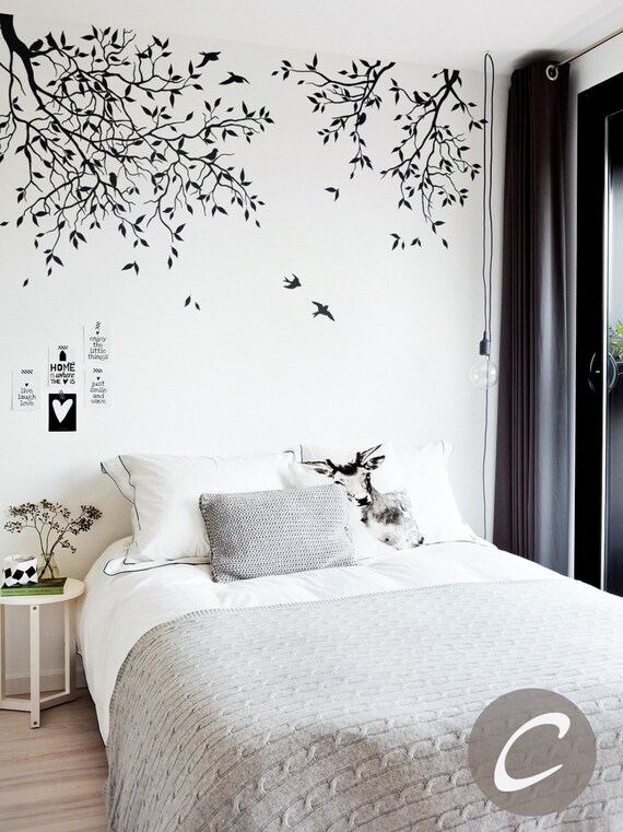 Buy Tree and Birds Wall Sticker White Tree Wall Sticker for Nursery Wall Sticker for Kids Room Custom Color Branches Wall Sticker AM004 Online in India Etsy