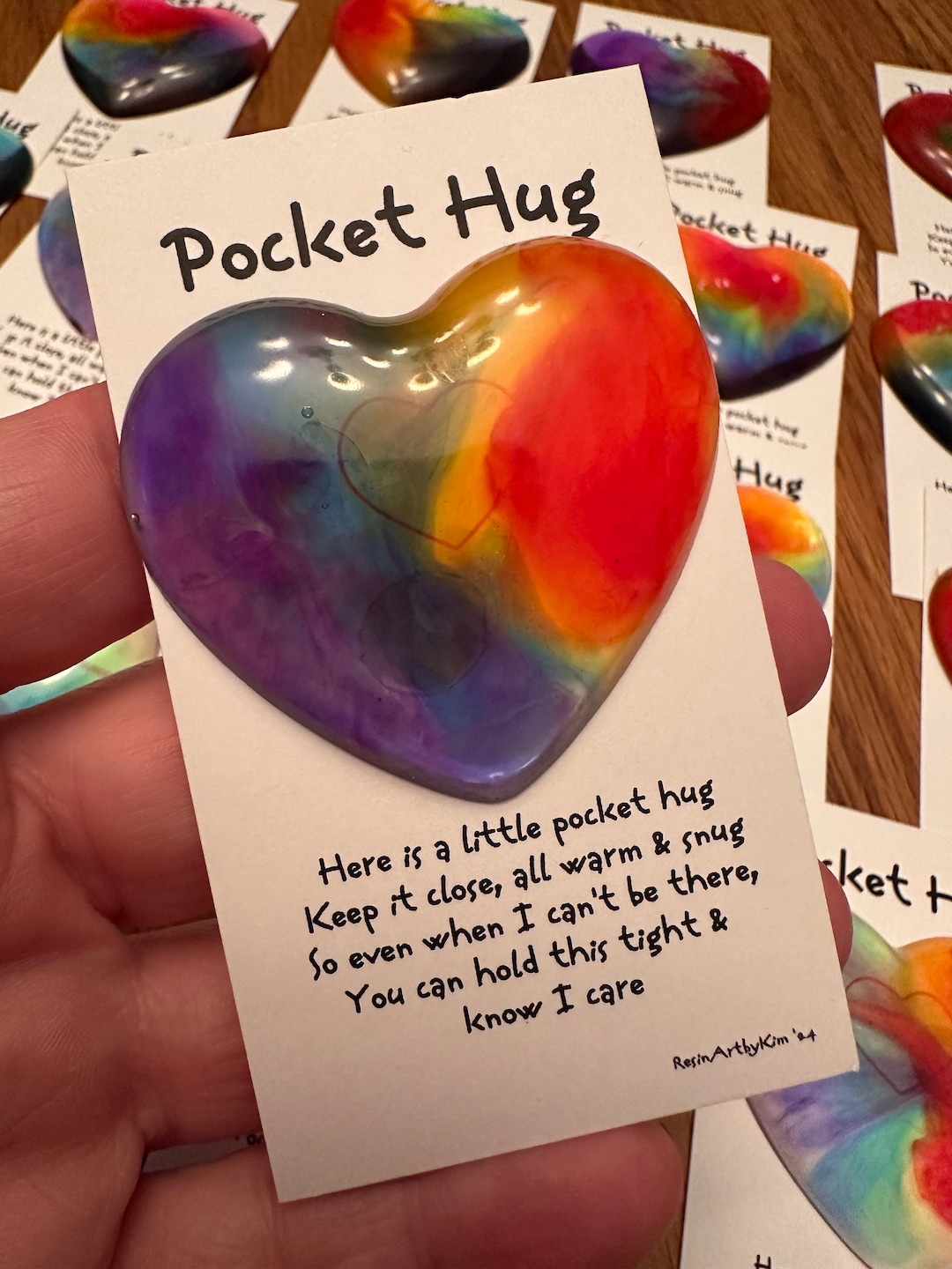 Colors of the Rainbow Pocket Hug / Gift of Love / Care / Handmade Resin ...