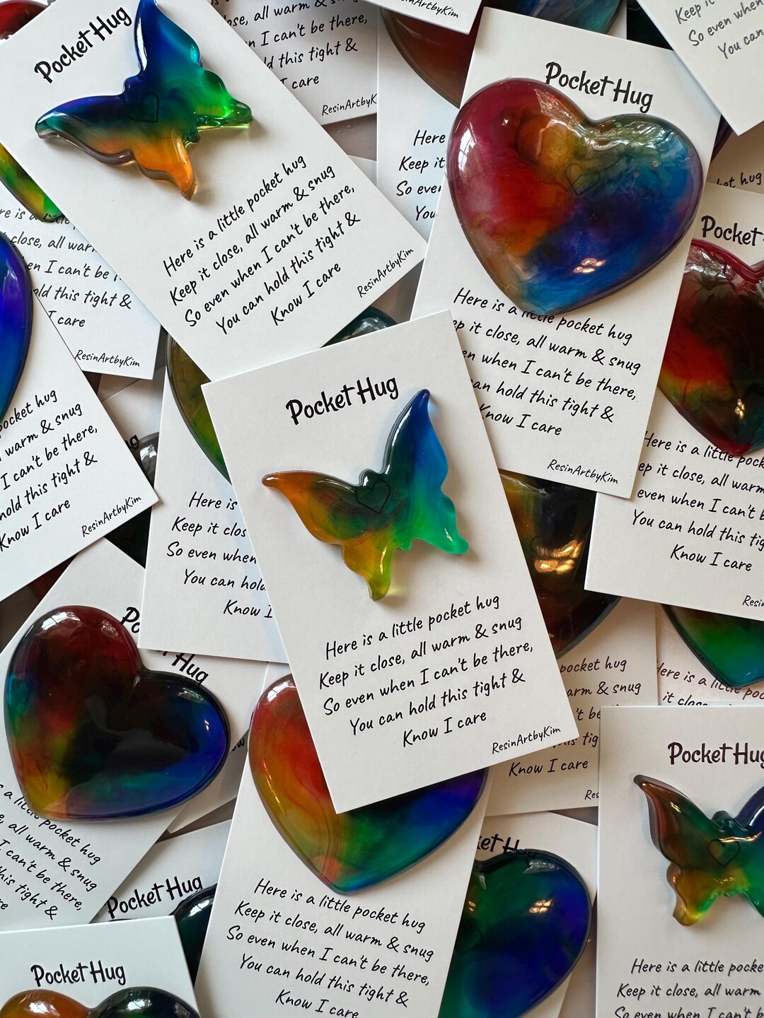 Rainbow Resin Pocket Hug: Heart or Butterfly, Gift of Love - Etsy