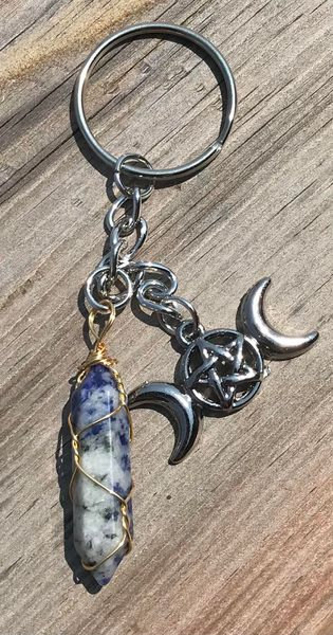 Triple Moon Sodalite Point Keychain - Etsy