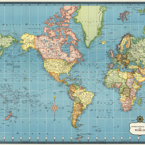 Vintage World Map - Etsy