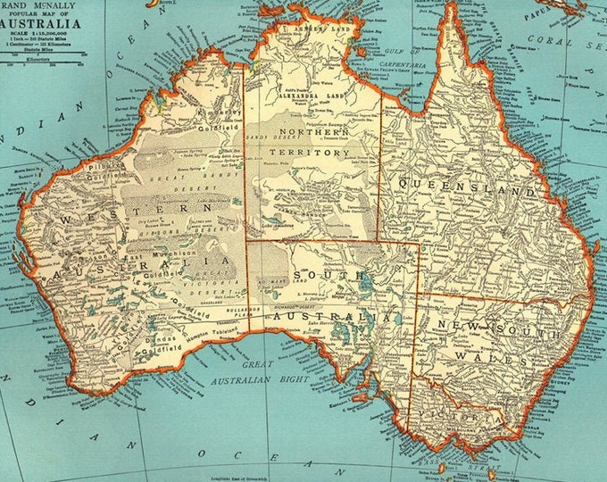Antique Australia Digital Map . PRINTABLE Map of Australia. Vintage ...