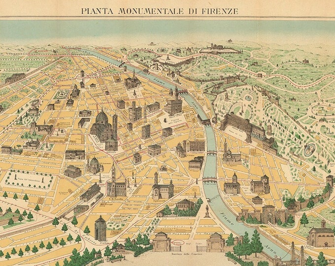 Old Map of Florence DIGITAL DOWNLOAD. Antique Florence Map - Italy ...