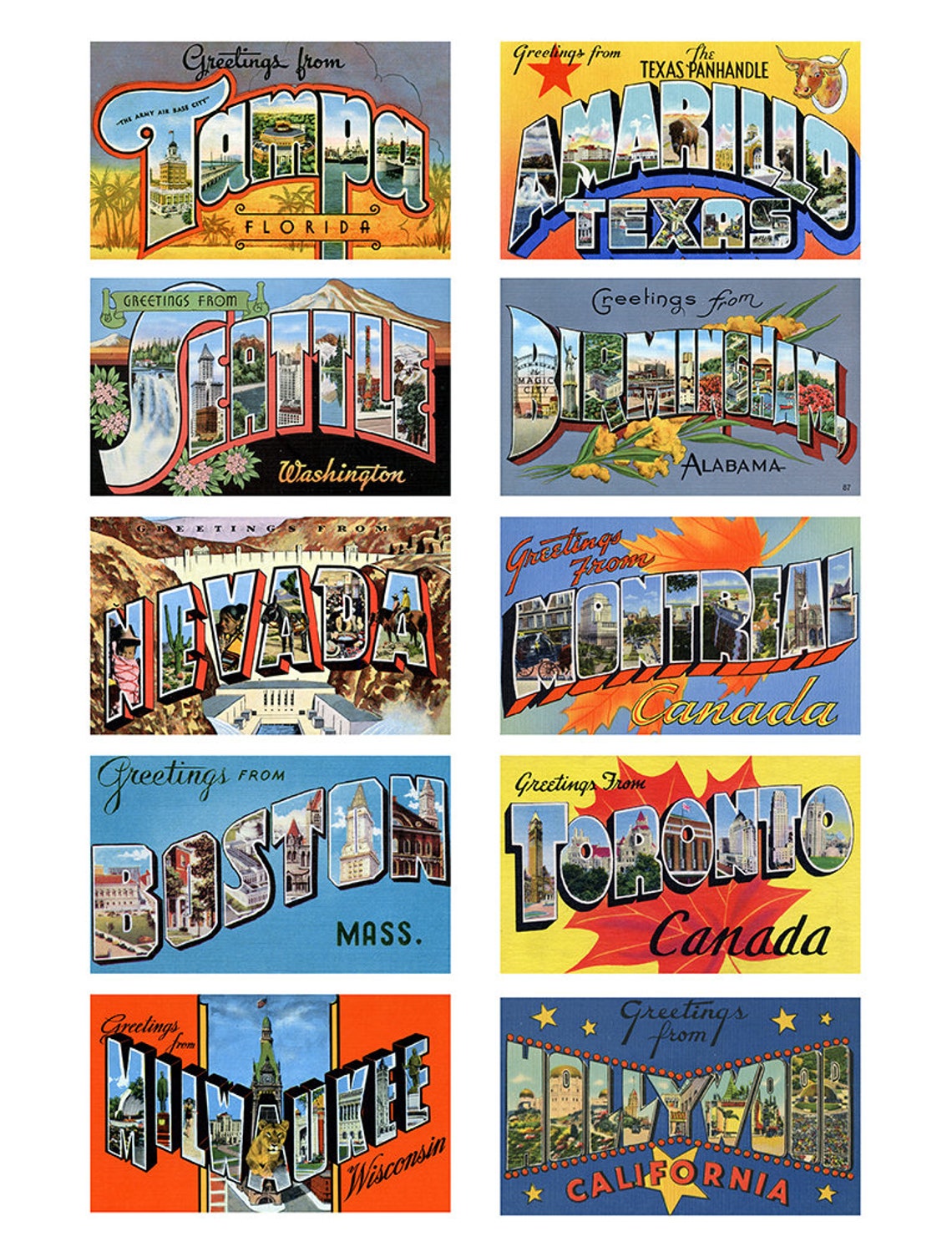 Greetings From Vintage Postcard Digital Postcards Sheet. - Etsy