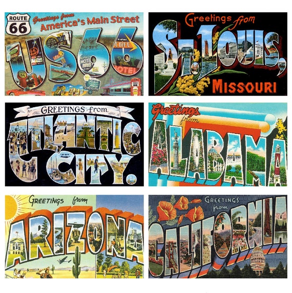 Printable Vintage Travel Postcards