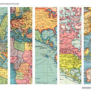 Printable Maps Bookmarks. Old Map Digital Bookmarks Collage Sheet ...