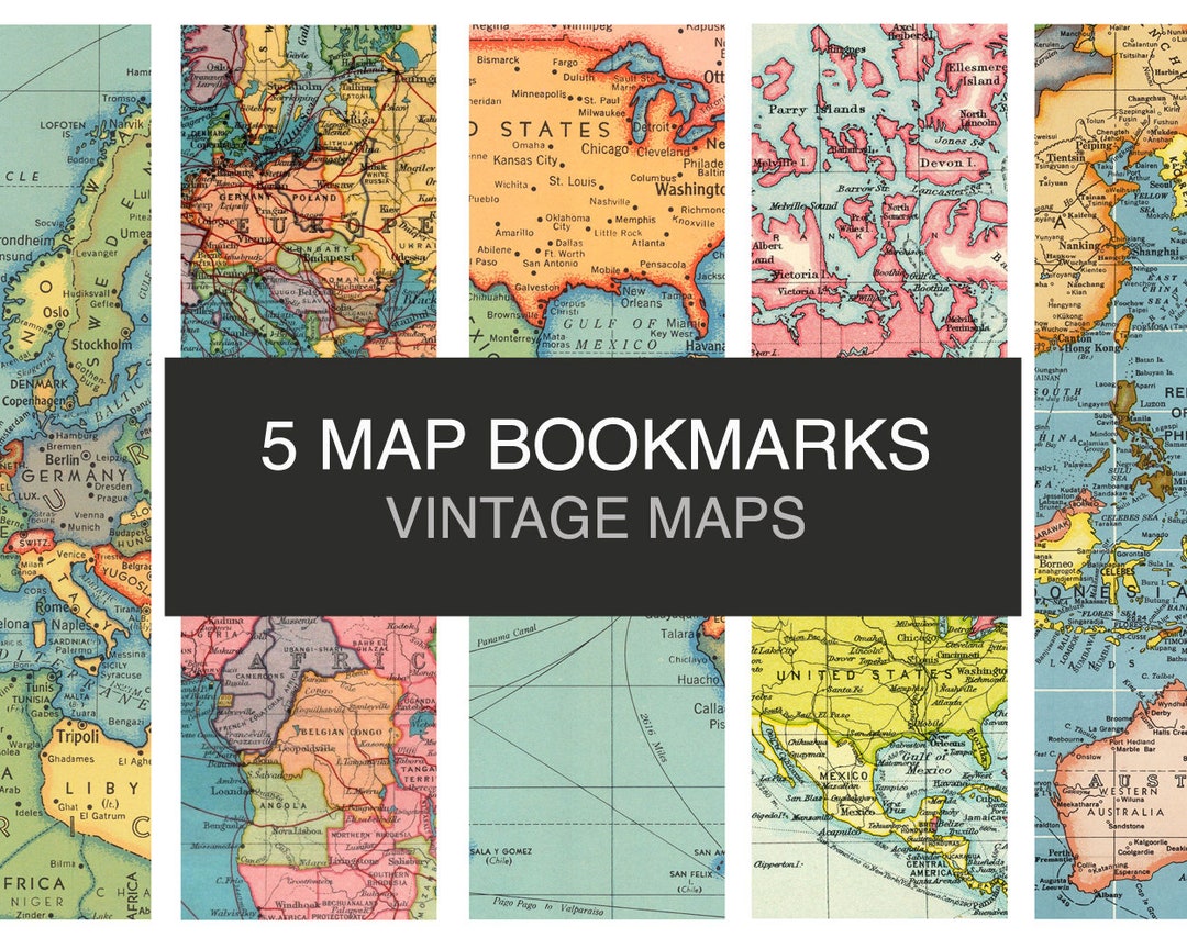 Printable Maps Bookmarks. Old Map Digital Bookmarks Collage Sheet ...