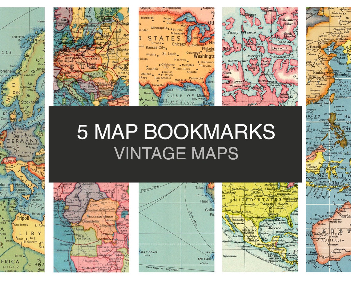 Printable Maps Bookmarks. Old Map Digital Bookmarks Collage - Etsy