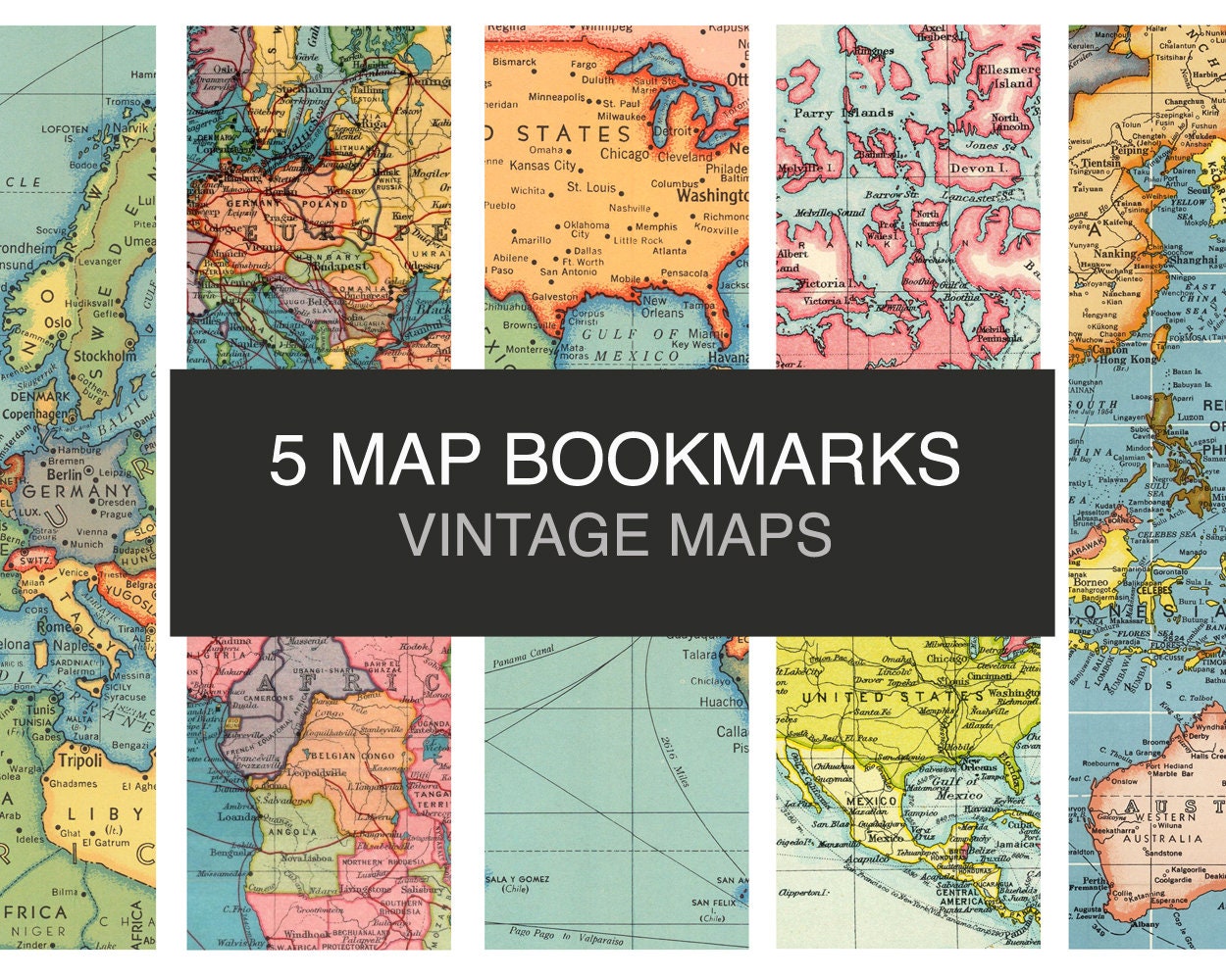 Printable Maps Bookmarks. Old Map Digital Bookmarks Collage - Etsy
