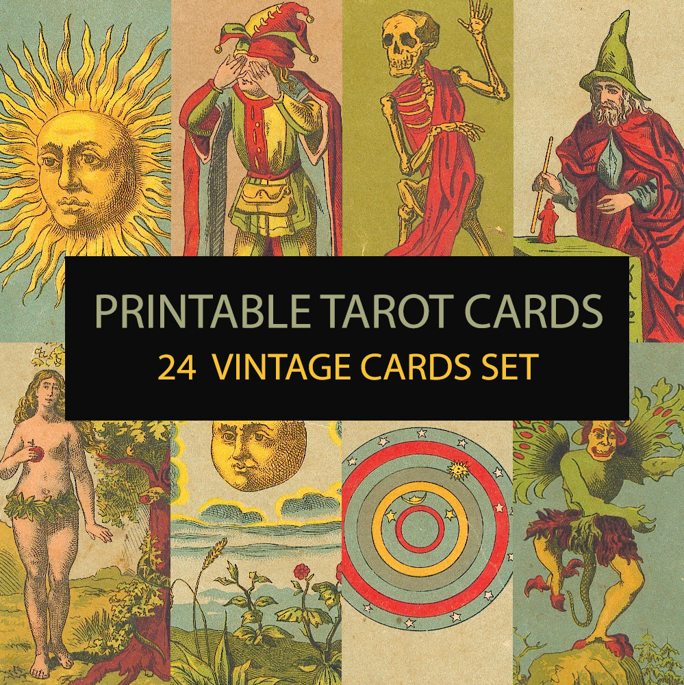 Printable Vintage Tarot Cards Digital Tarot Art Set Of 24 Antique