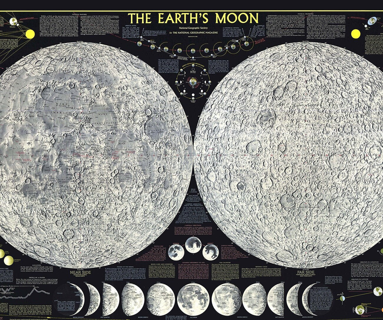 1969 the Earth's Moon Digital Poster. Printable Antique Moon Map ...