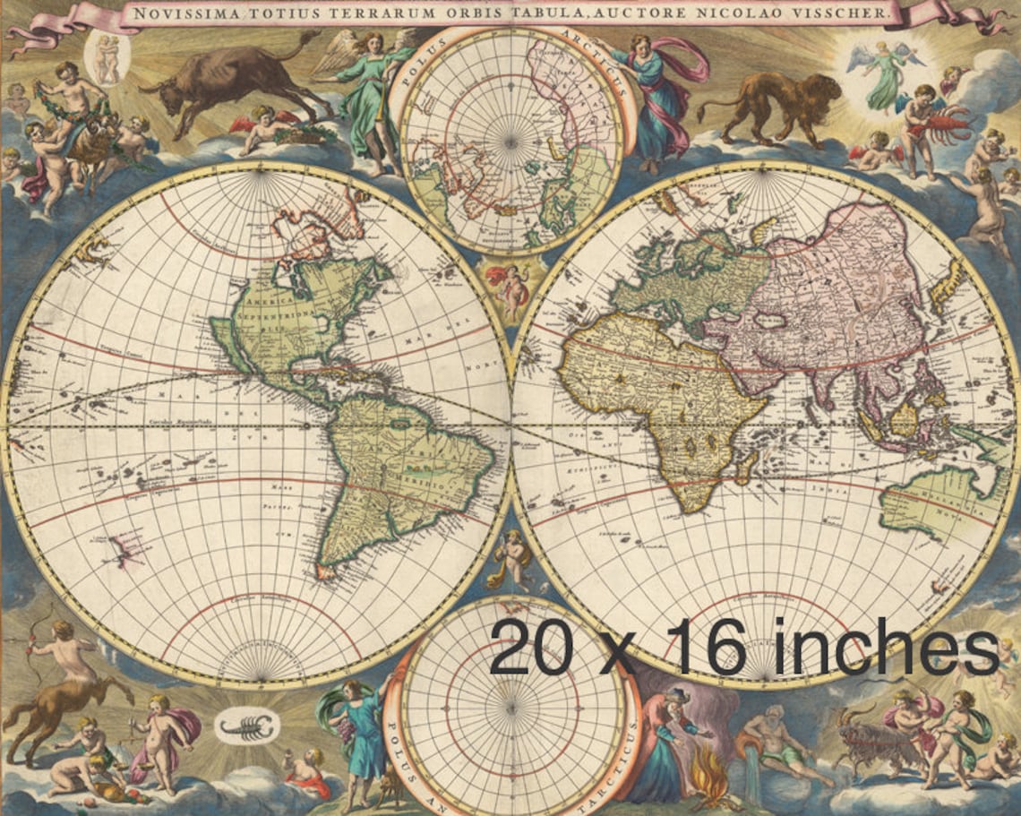 World map digital print set. Antique World map printable. | Etsy