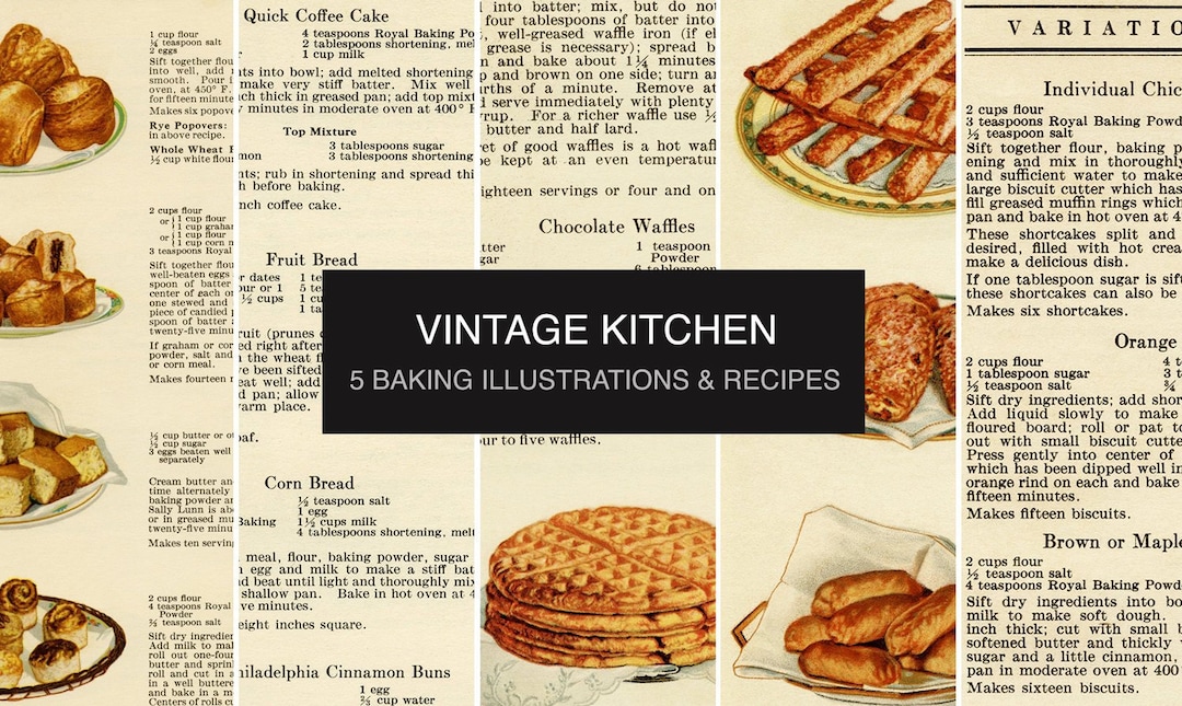 Printable Vintage Cookbook Pages. Cookbook Pages Baking Illustrations ...