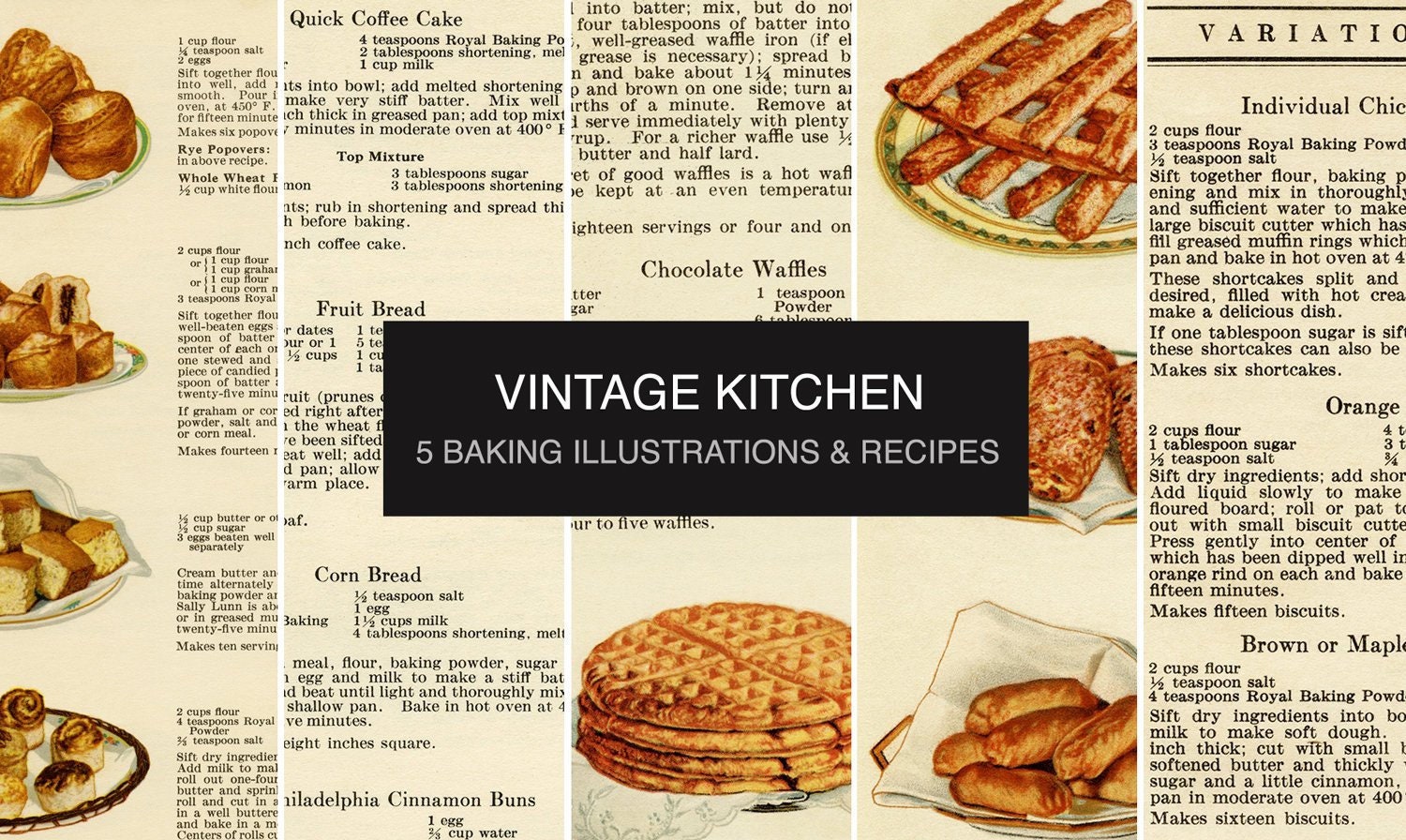 Printable Vintage Cookbook Pages. Cookbook Pages Baking Illustrations ...