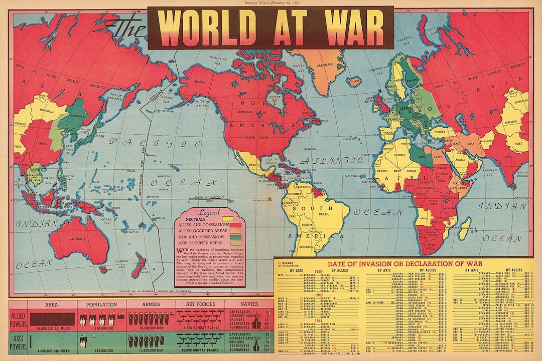 WWII 1942 World at War Map Poster (digital Download) - Etsy