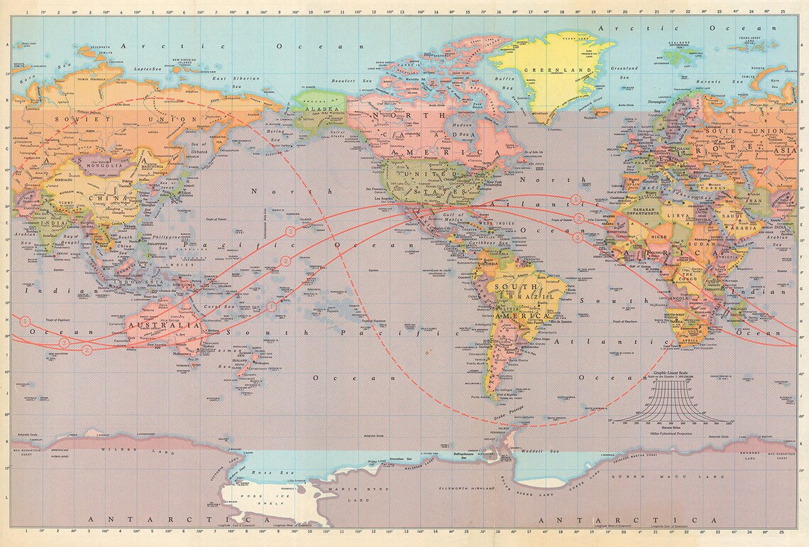 Mapa Mundial Impreso De 1962 – Estilo Vintage (descarga Digital) - Etsy