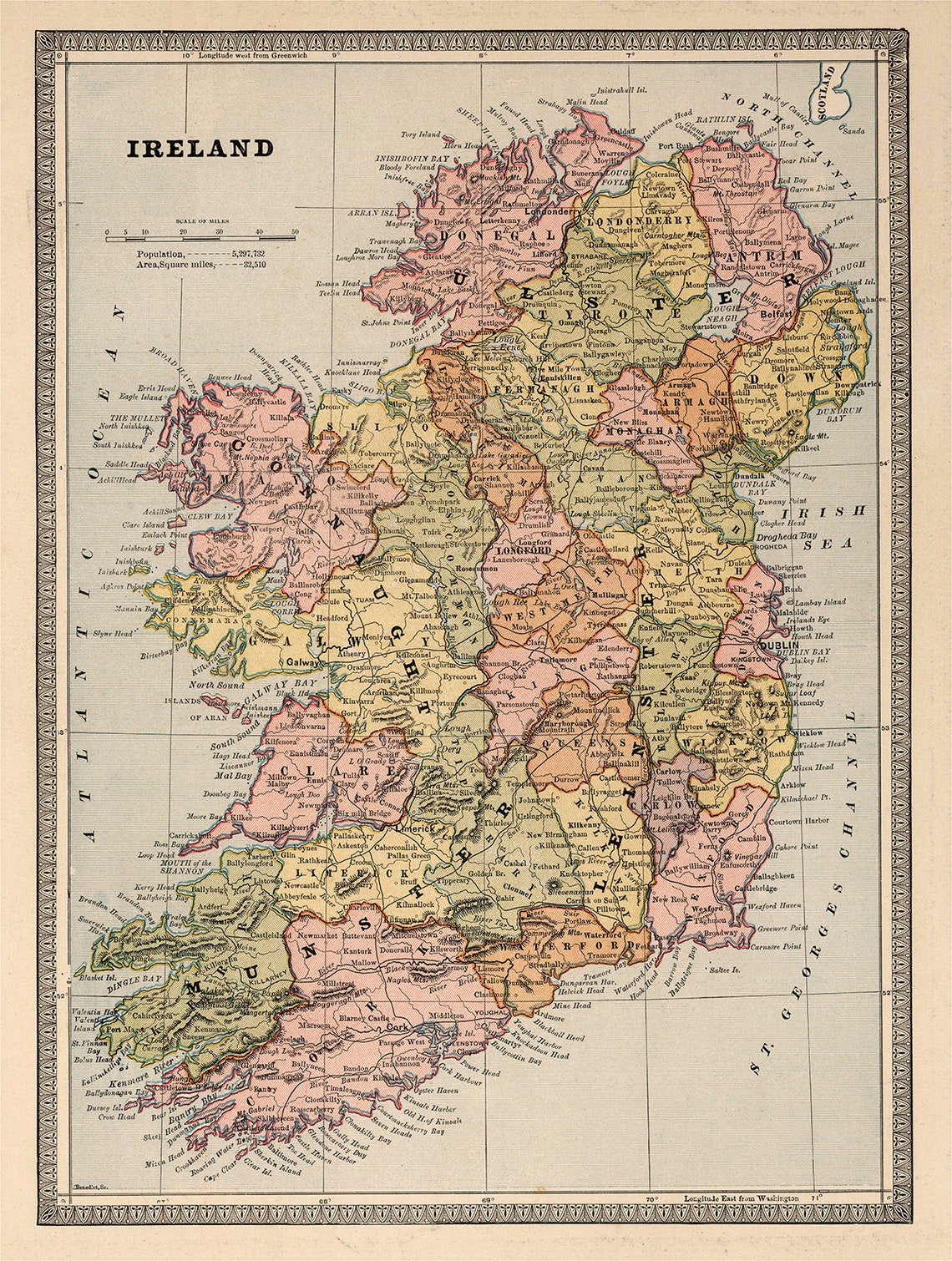 Antique Digital Ireland Map. 1883 Ireland PRINTABLE Poster. | Etsy
