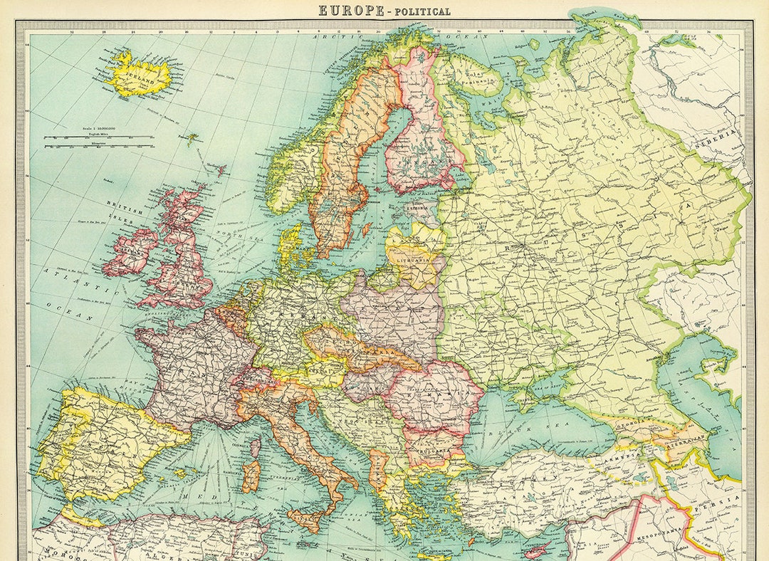 Antique Europe Digital Map. Europe Printable Map Poster. Europe ...