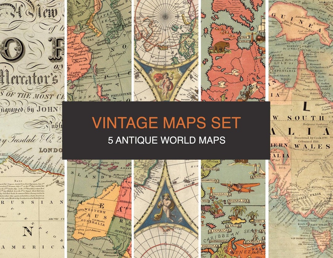 World Map Digital Print Set. Antique World Map Printable. PRINTABLE Map ...