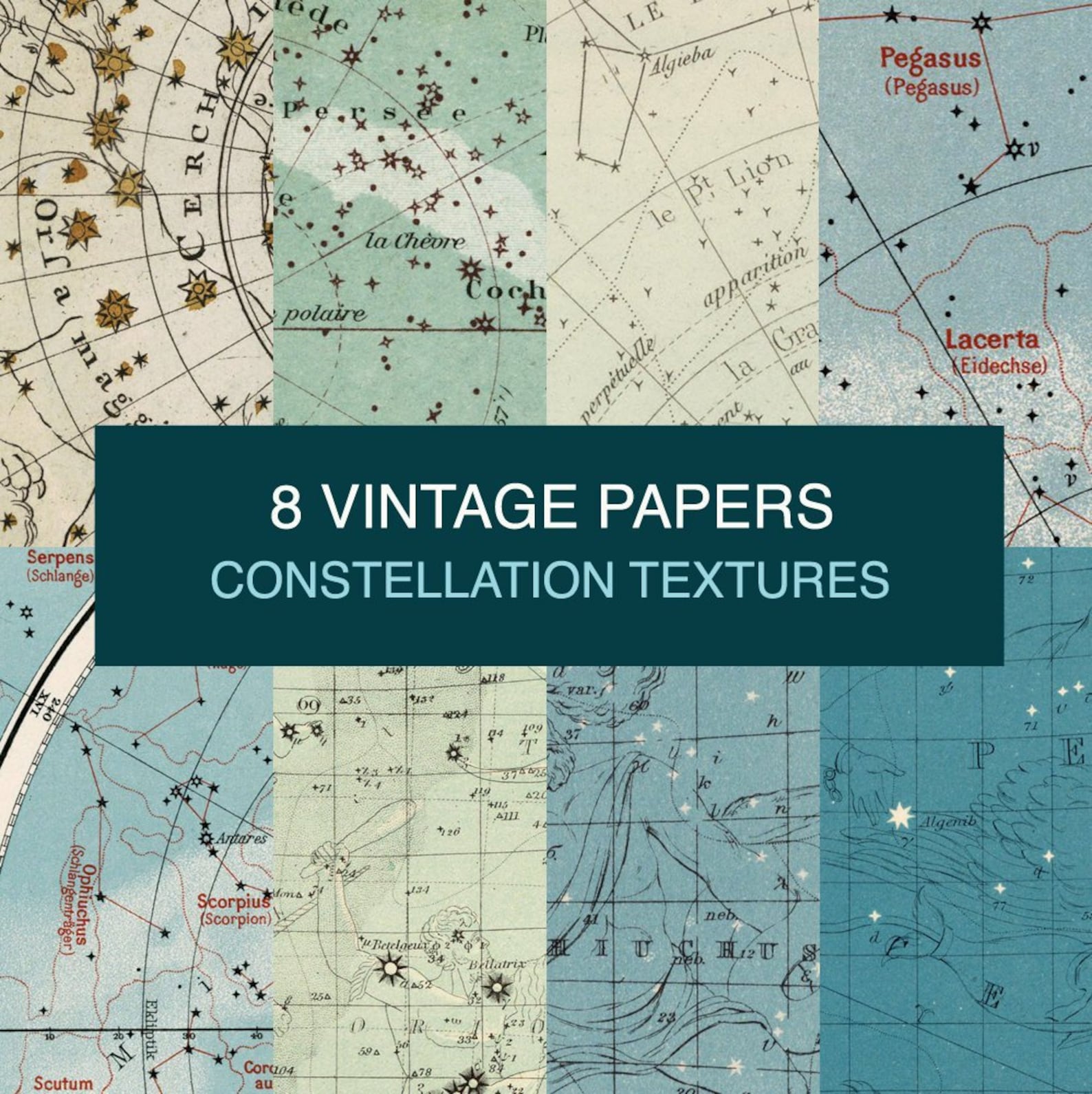 Celestial Constellation Digital Scrapbook Paper. Antique Star Maps ...