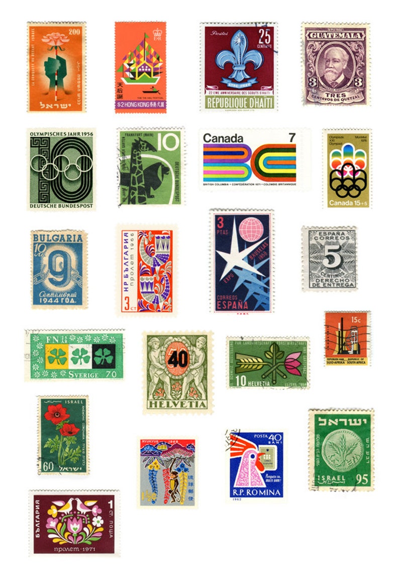 Old Faux Printable Postage Stamps Set of 3 Collage Sheets. Junk Journal ...