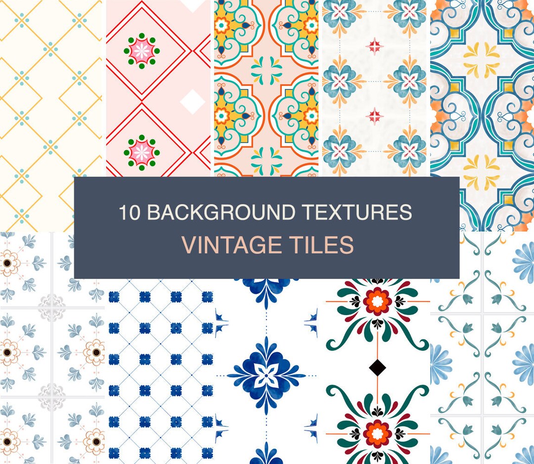 Antique Tiles Digital Paper. Tiles Patterns Set of 10. Printable ...
