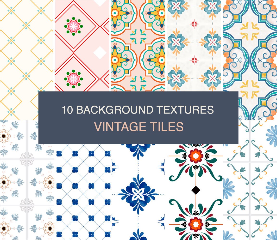 Antique Tiles Digital Paper. Tiles Patterns Set of 10. Printable ...