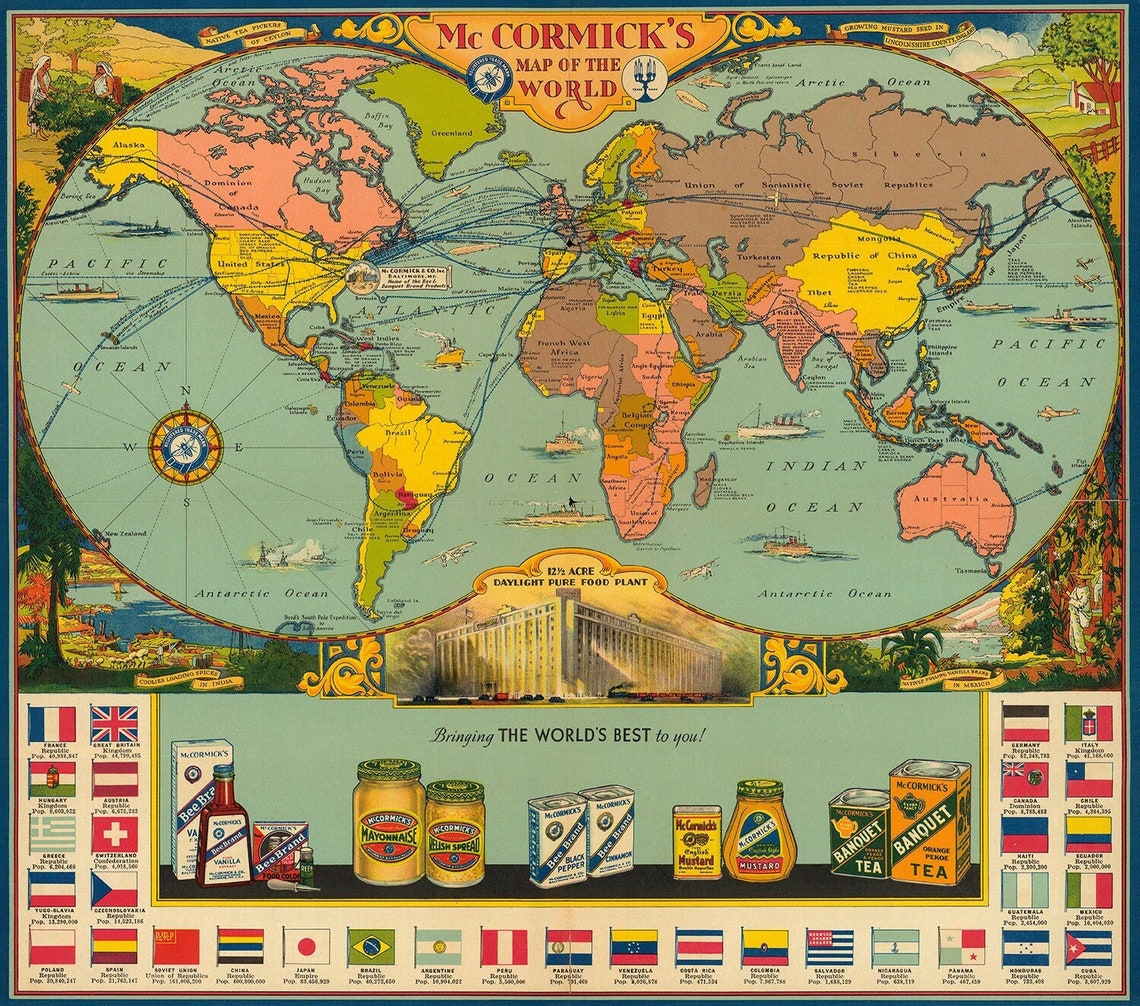 Vintage Digital World Map. 1933 Printable World Map. Antique - Etsy