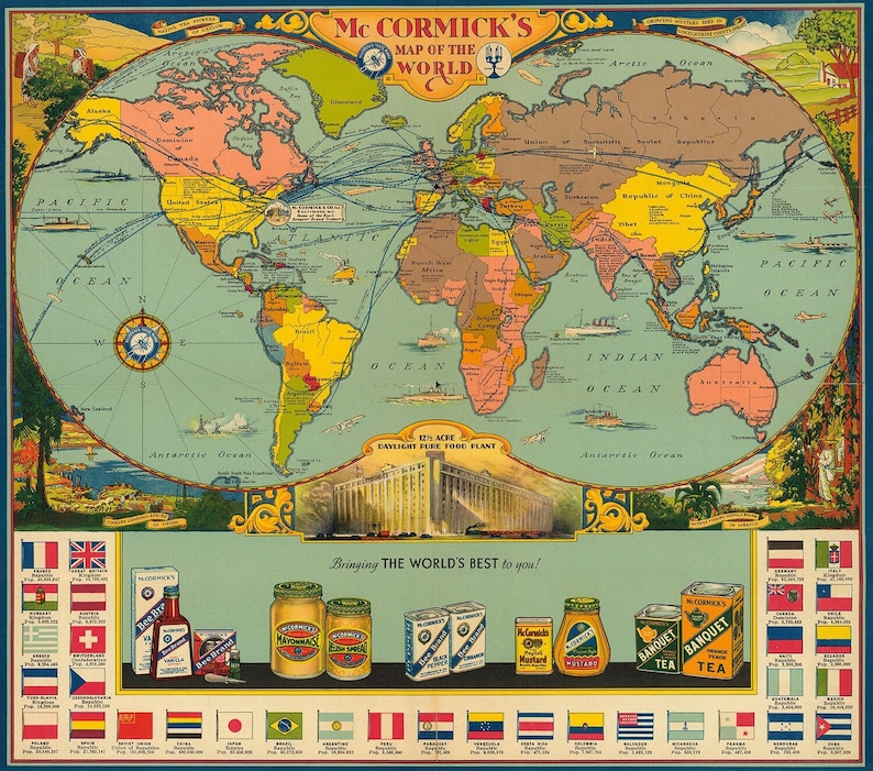 Vintage Digital World Map. 1933 Printable World Map. Antique - Etsy