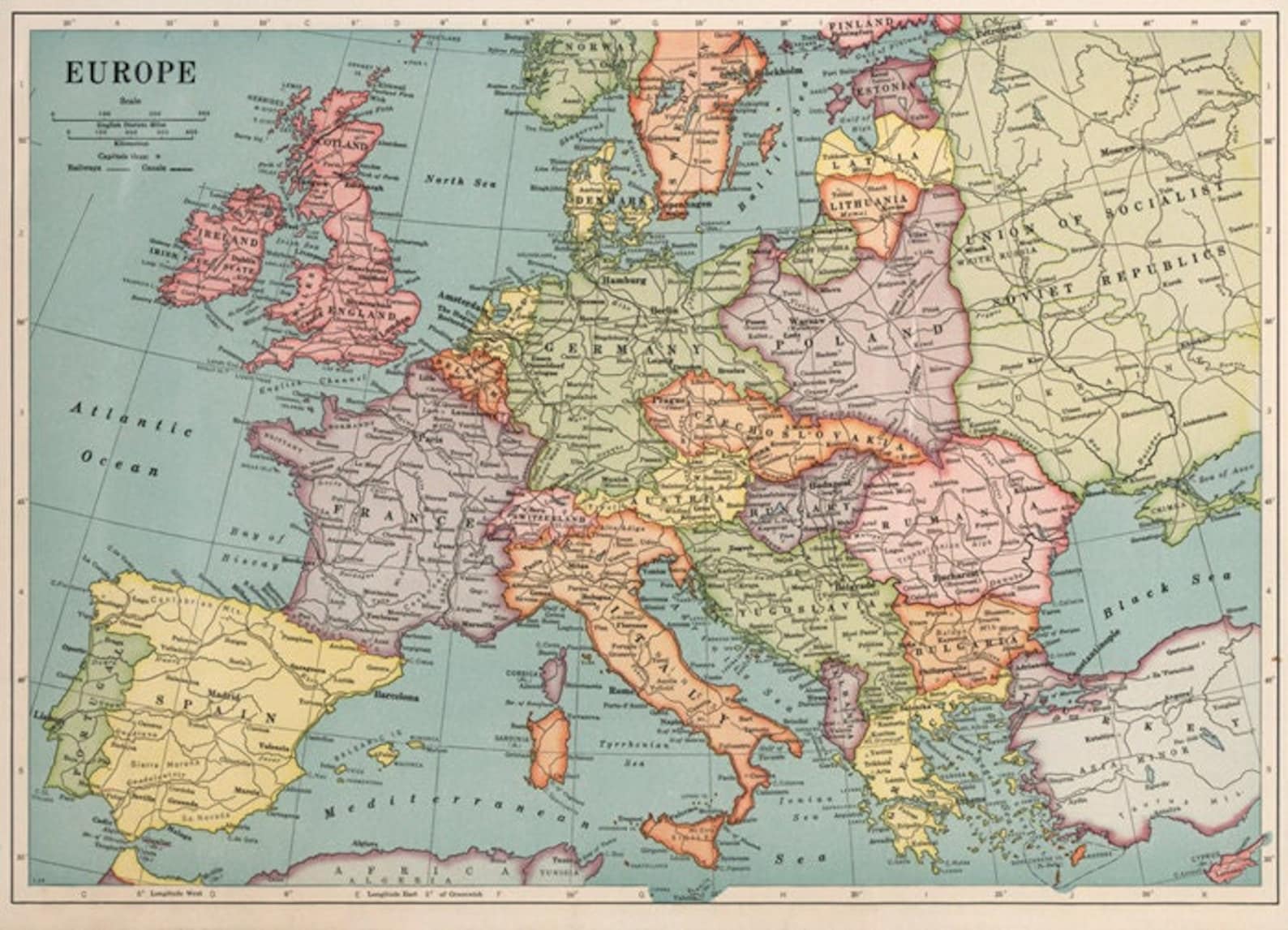 Europe Map Digital Poster. 1926 Vintage Map of Europe Print. Europe ...