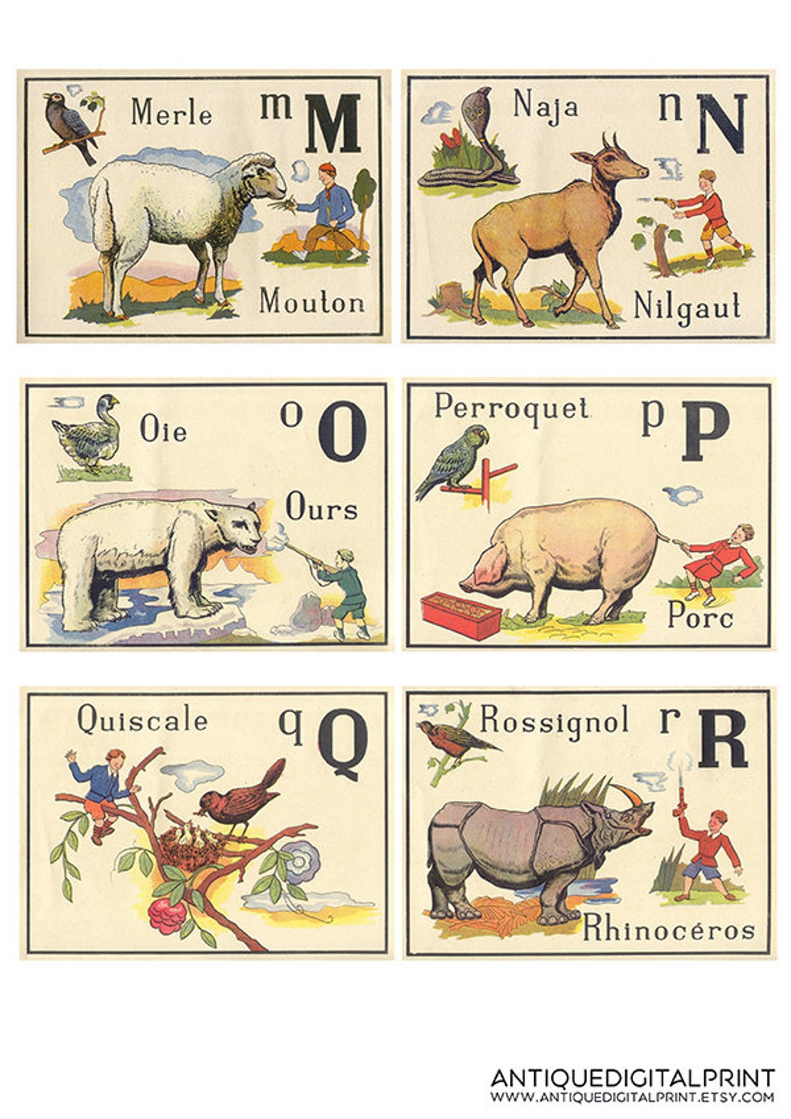 Vintage Printable Children's Alphabet Cards. Alphabet - Etsy