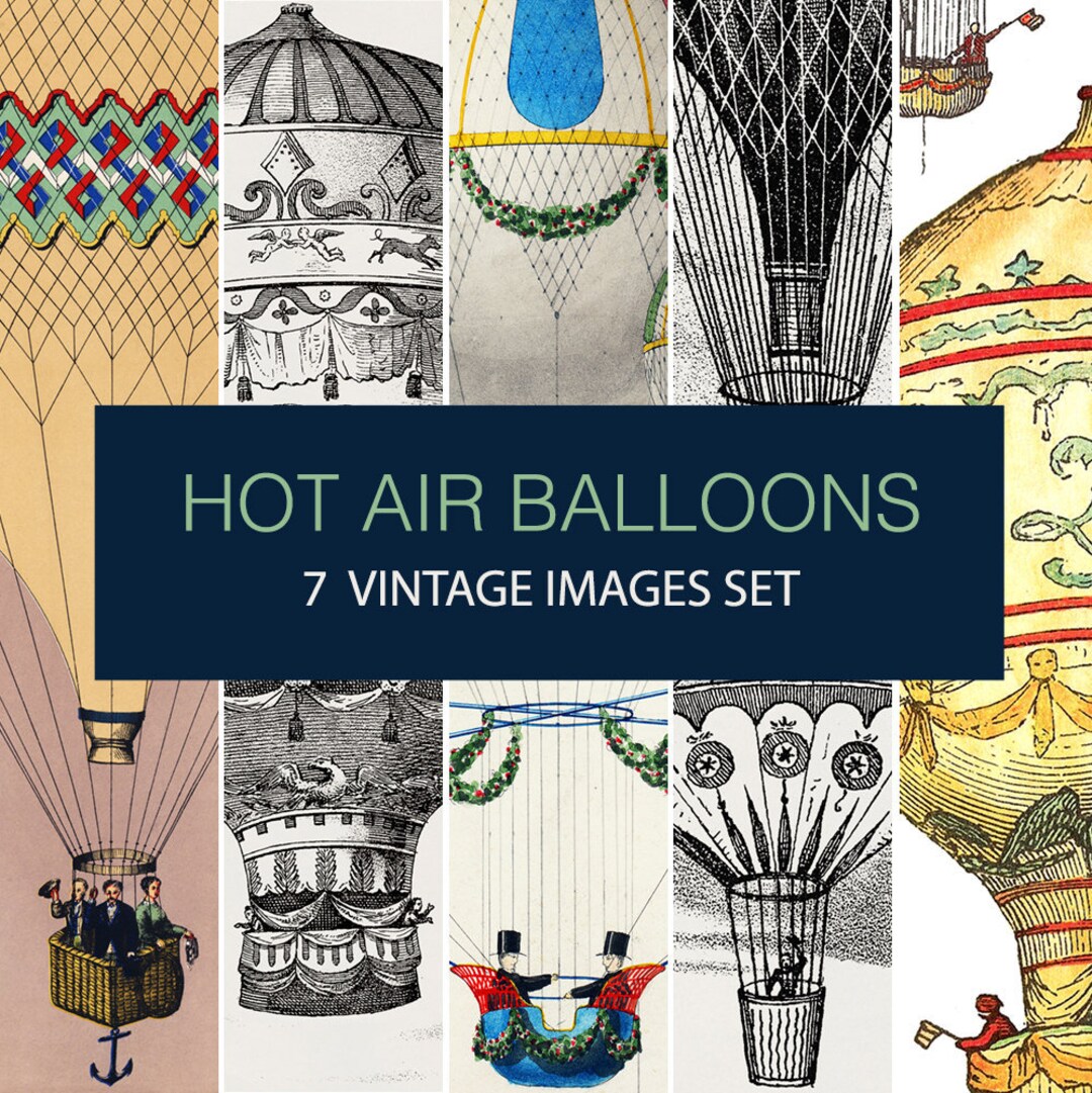 Vintage Hot Air Balloons Printable Posters Set - 7 Hot Air Balloons ...