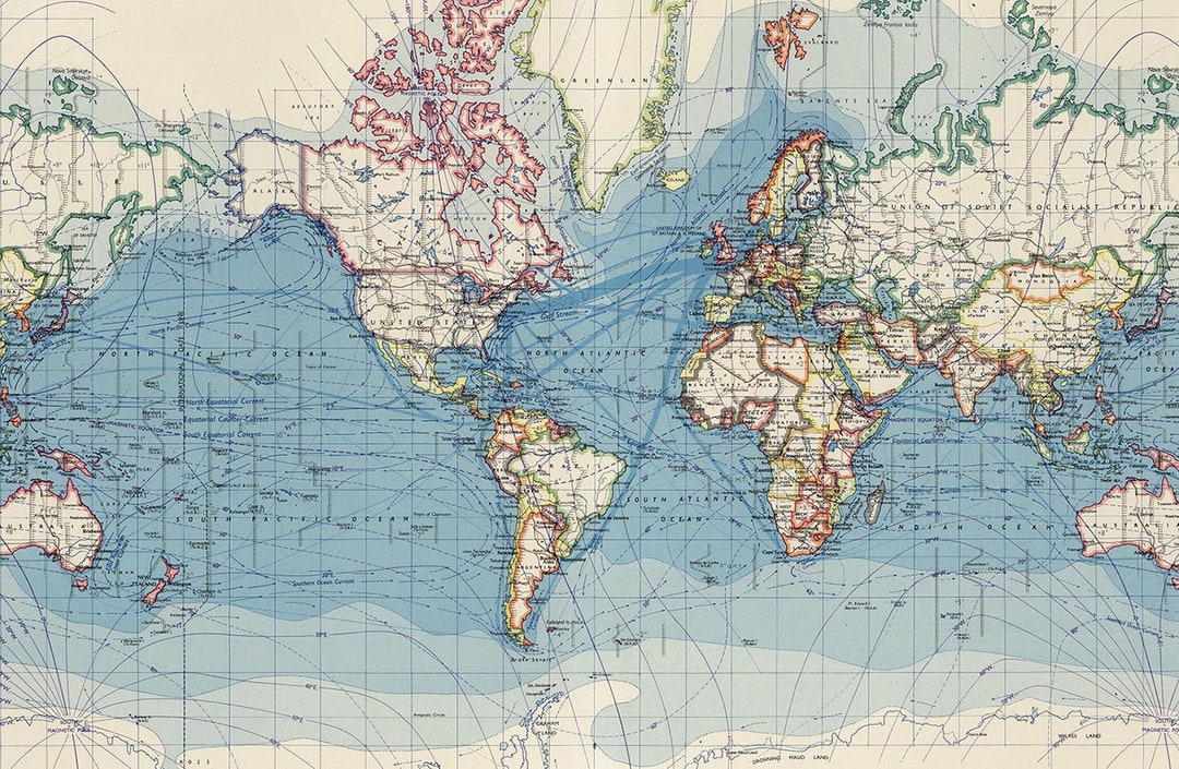 Antique Digital World Map. Antique World Map Poster. Printable Map for ...