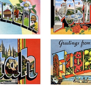 Greetings From Vintage Postcard - Digital Postcards Sheet. Antique ...