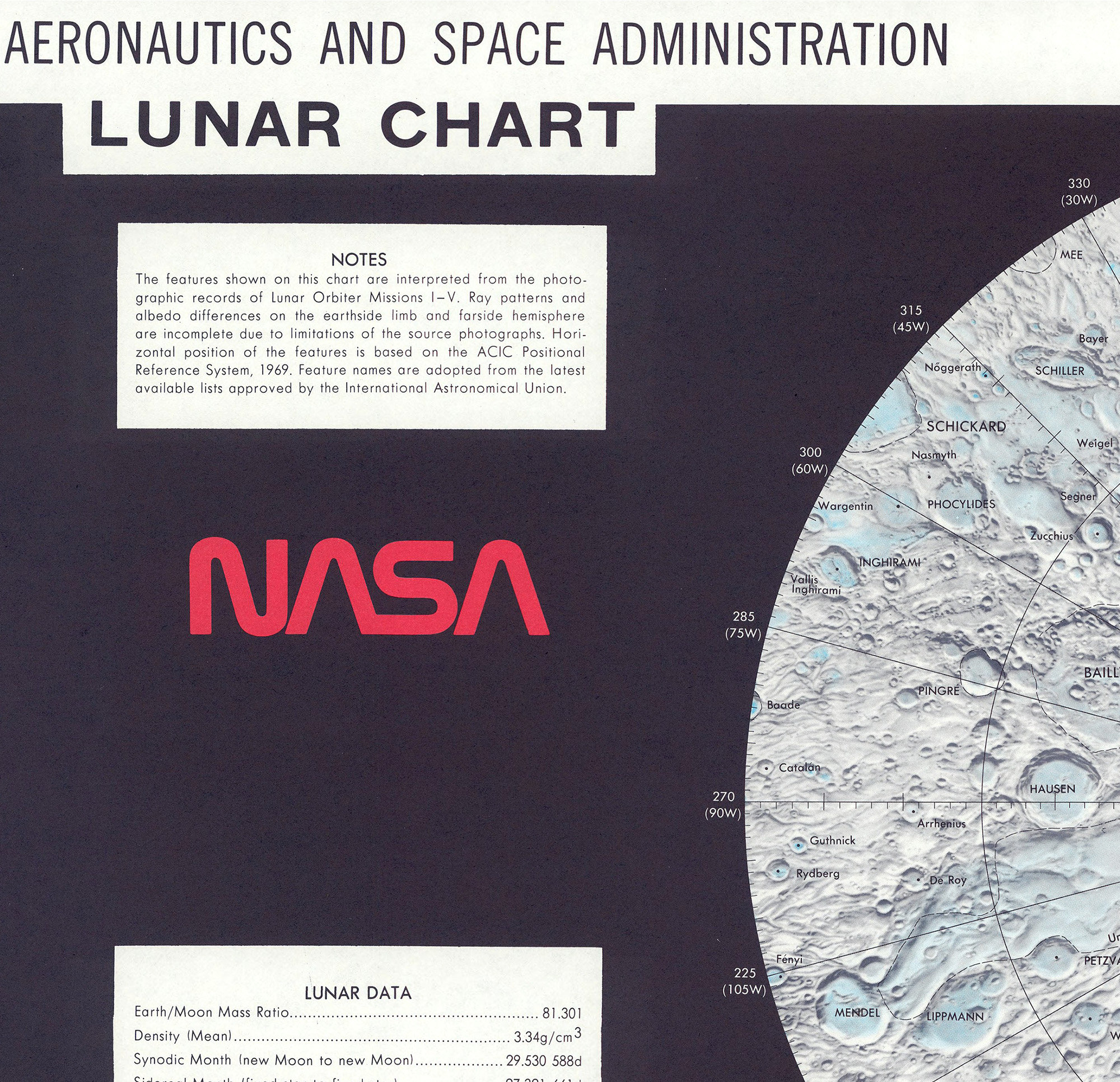 Antique NASA Printable Lunar Chart. 1979 NASA Moon Chart Digital Poster ...