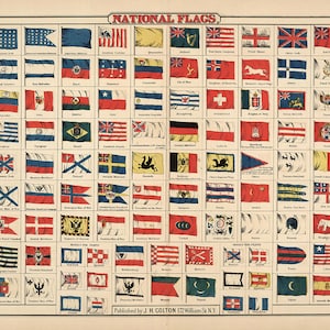 Flags of the World Digital Print-set of 4. Antique Flags of All Nations ...