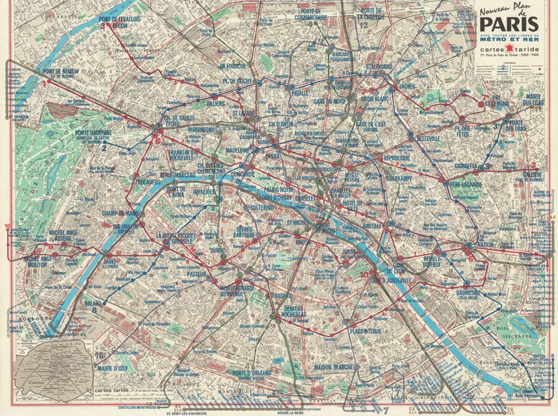 1986 Paris Subway Digital Map. Paris Digital Print. Paris Printable Map ...